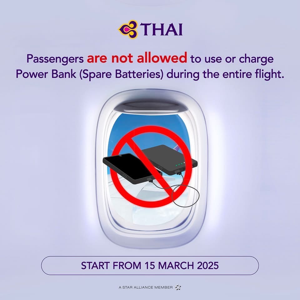 THAI Announces Prohibition of Power Bank Use Onboard